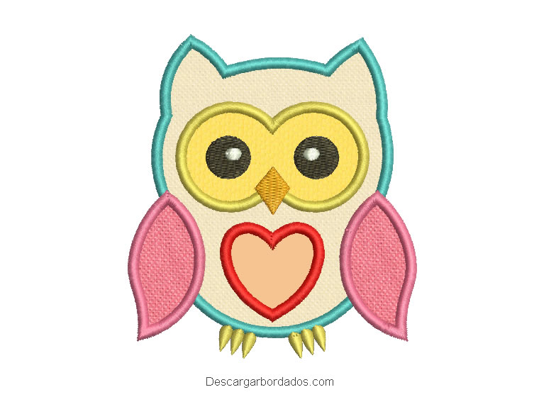 Bordado de búho con corazón diseño con aplicación - Descargar Diseños ...
