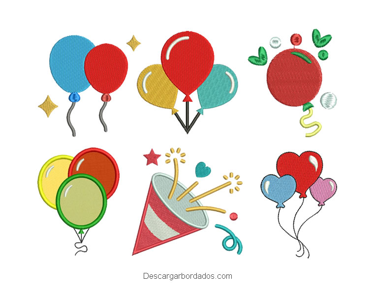 Paquete 6 Diseños bordados de Globos - Descargar Diseños de Bordados